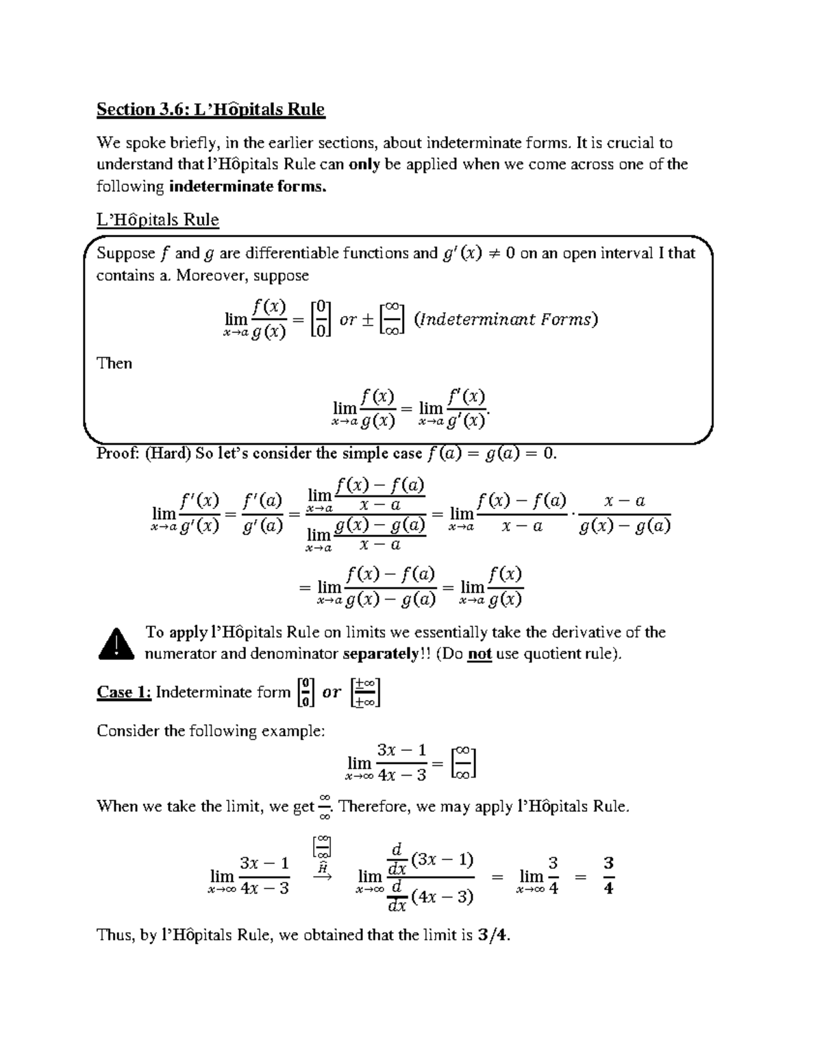 Lecture Notes: L'Hôpital's Rule and Indeterminate Forms - Studocu