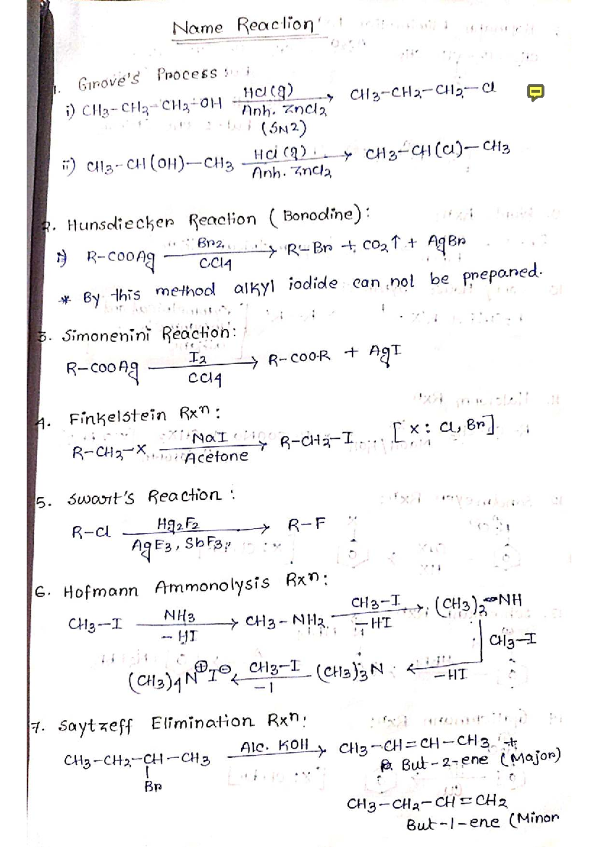 Important Name Reactions for Organic Chemistry (CHEM 101) - Studocu