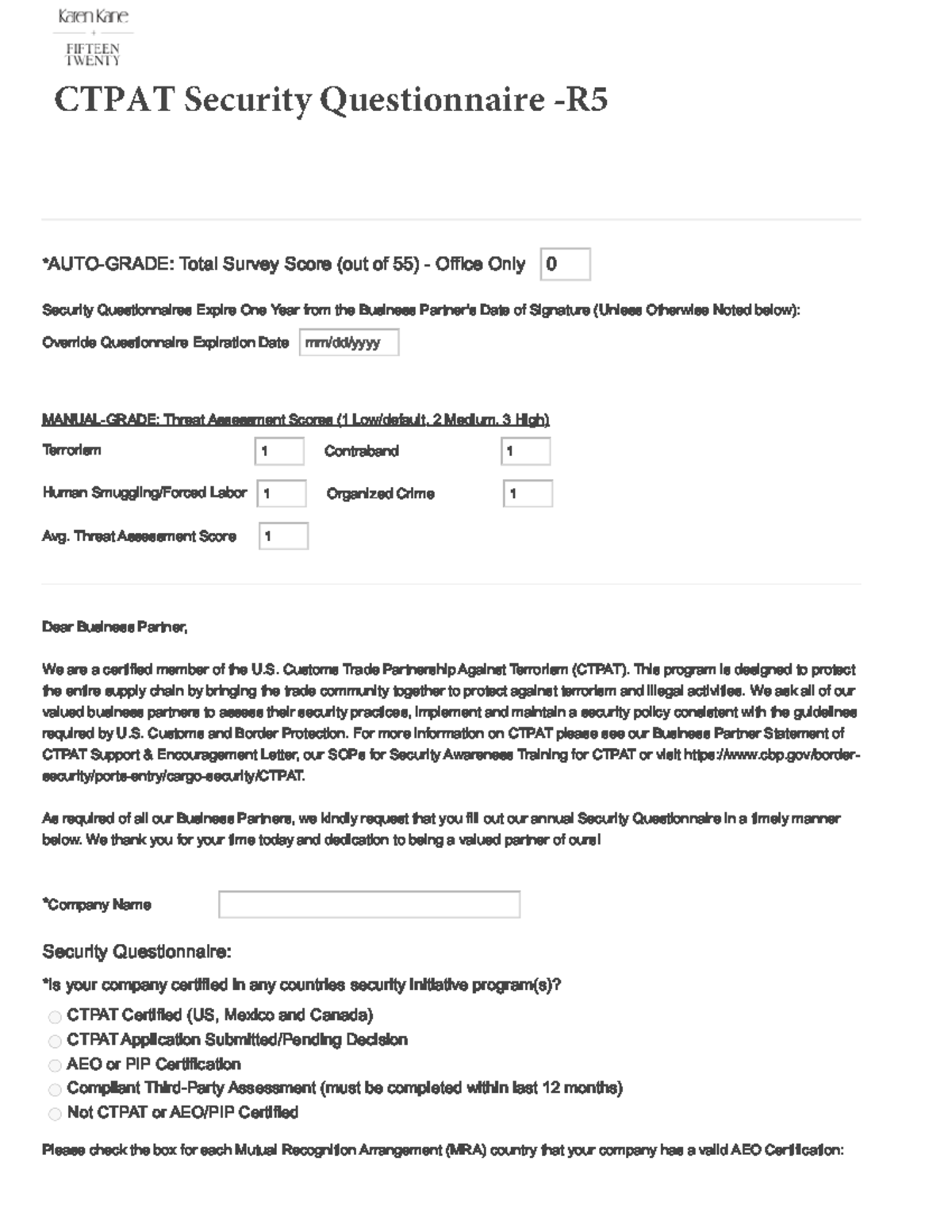 Ctpat Business Partner Security Questionnaire R5 - > 8 - Studocu
