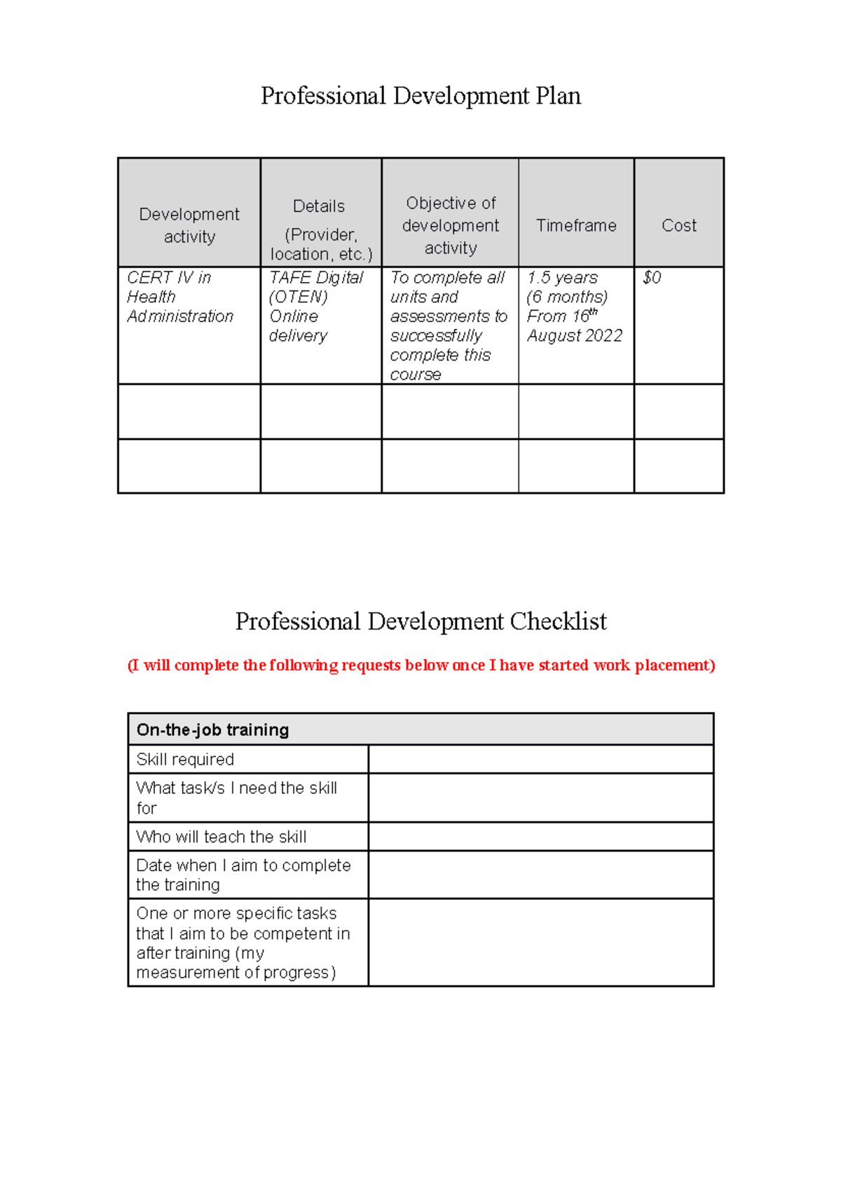 Professional Development Plan (Jodi) - Professional Development Plan ...