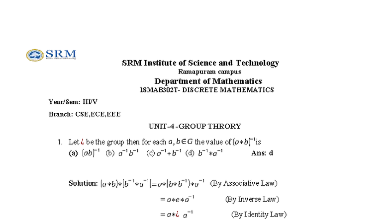 Discrete Mathematics Class Notes - Unit 4 - Studocu