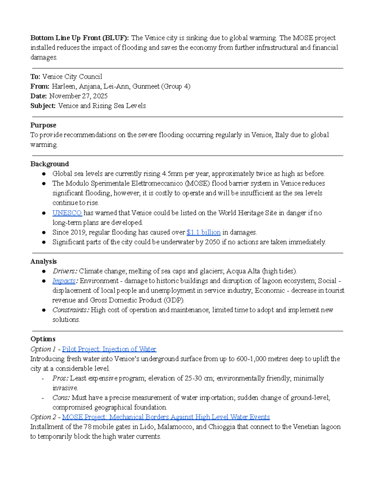 ENEV 223 - Project Brief: Addressing Venice's Flooding Crisis - Studocu