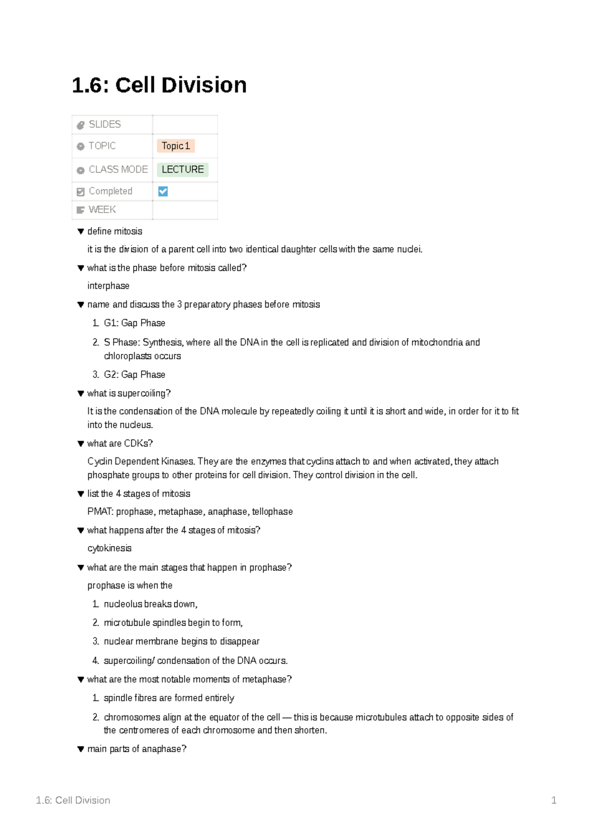 1.6: Mitosis and Cell Division Overview - Lecture Notes - Studocu
