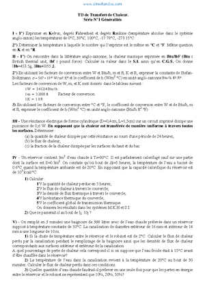 Transfert thermique exercices corrigés 03 - TD de Transfert de Chaleur ...