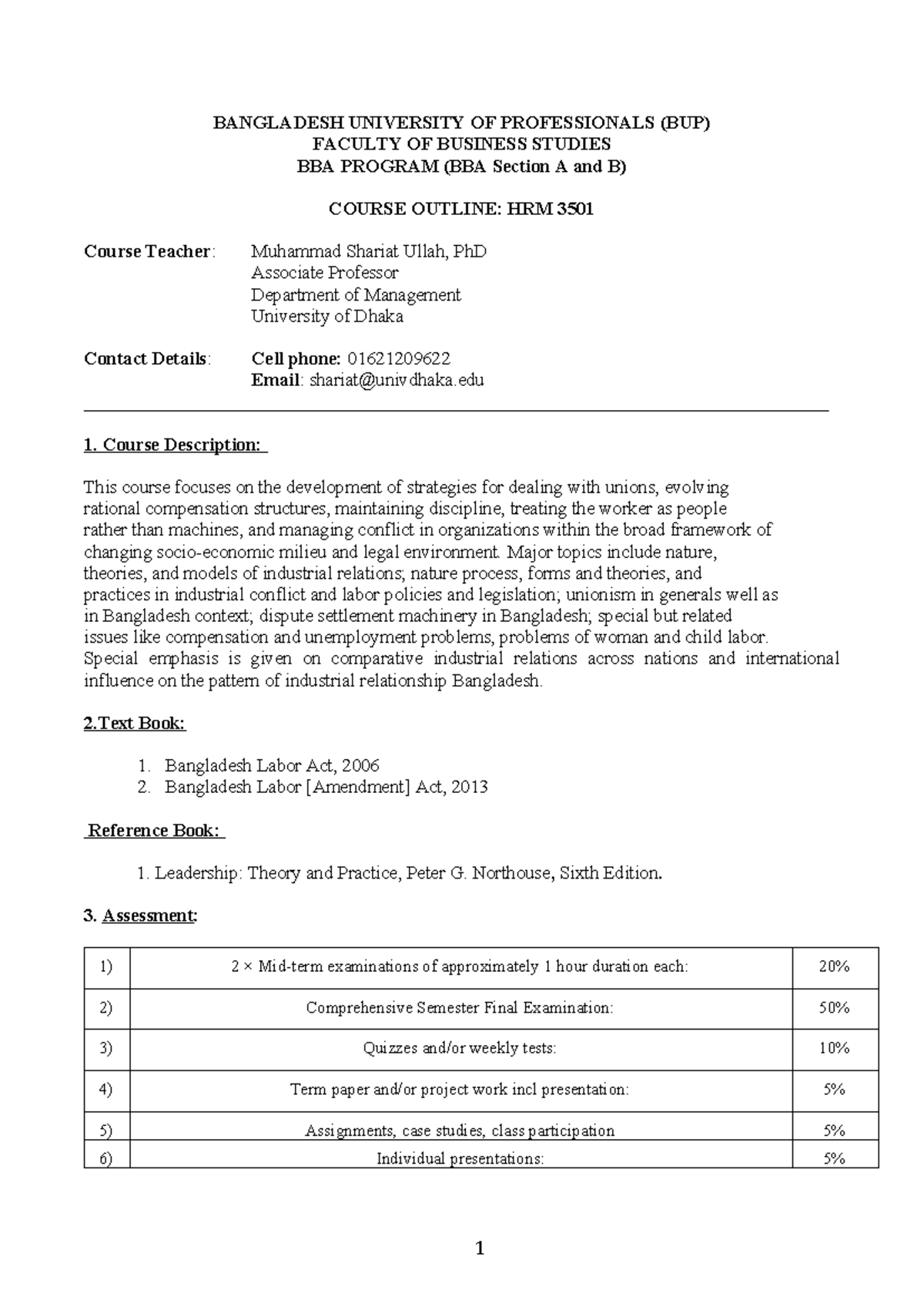 HRM3501 - BANGLADESH UNIVERSITY OF PROFESSIONALS (BUP) FACULTY OF ...
