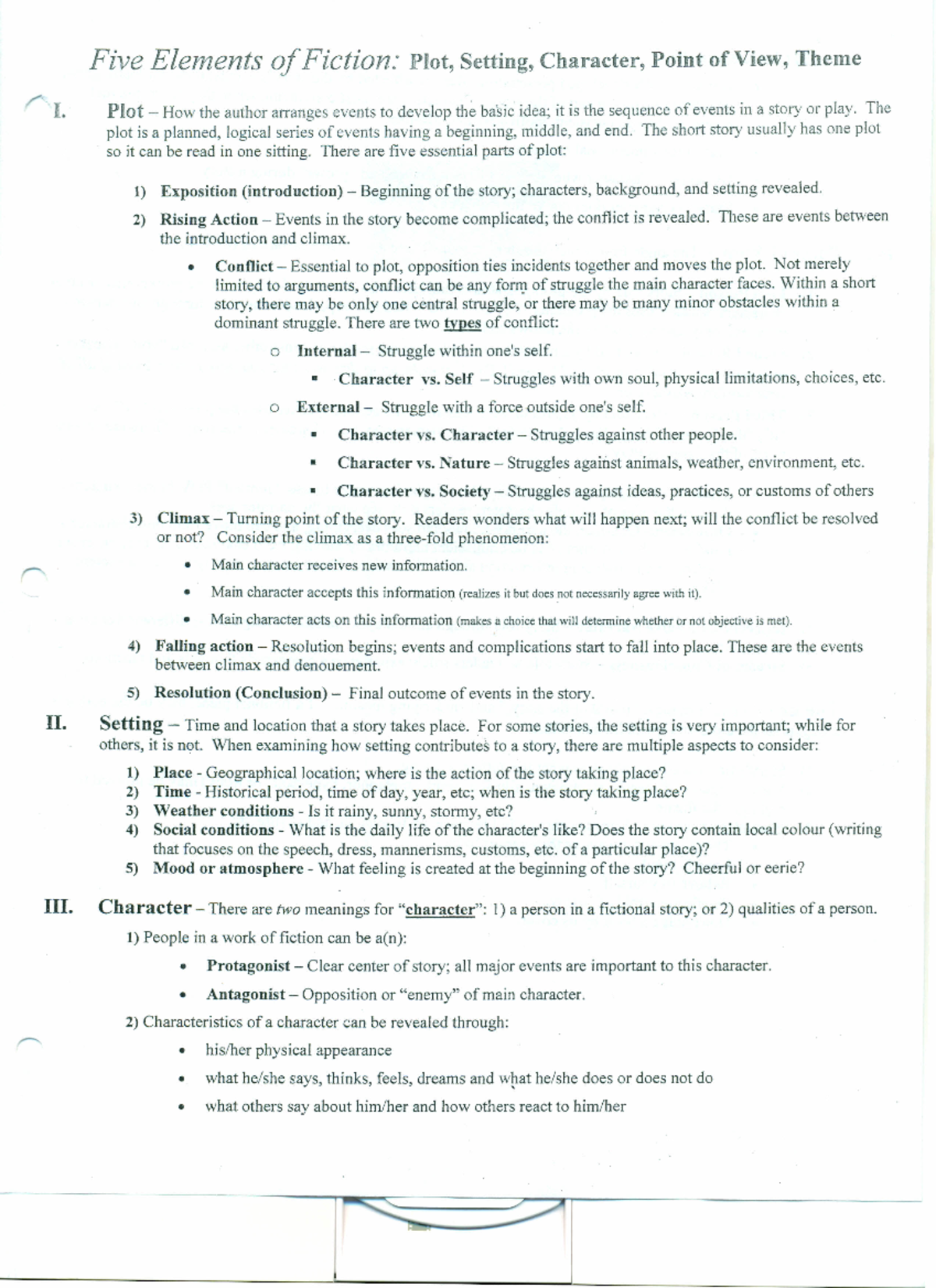 Elements of Fiction: Key Definitions and Story Components - Studocu