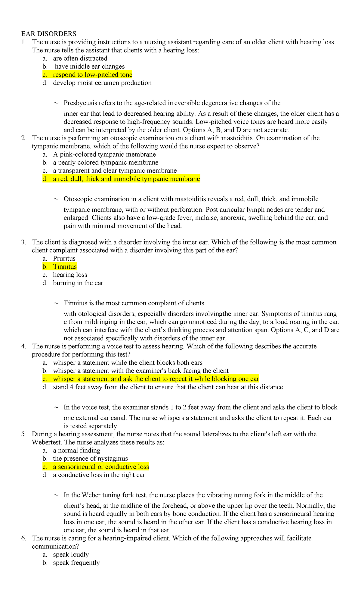 EAR- Disorders - Comprehensive Study Notes for Nursing (NUR-XXXX) - Studocu