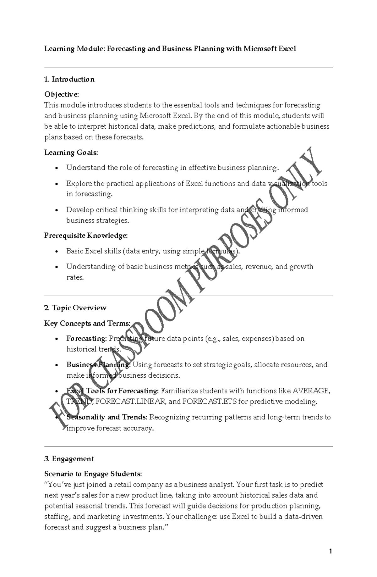 Learning-Module-Forecasting - Learning Module: Forecasting and Business Planning with Microsoft ...
