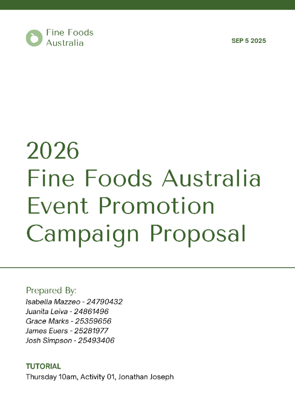 Fine Foods Australia 2026 Event Promotion Campaign Proposal - Studocu
