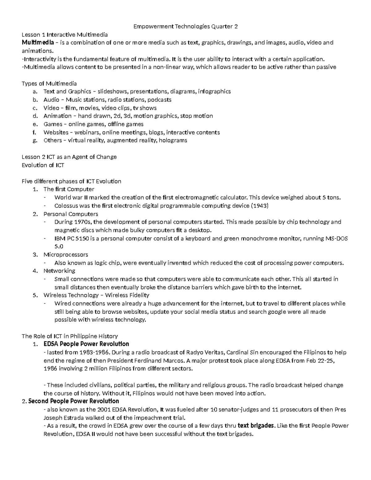 Empowerment Technologies Q2: Lessons on Multimedia, ICT & Citizenship - Studocu