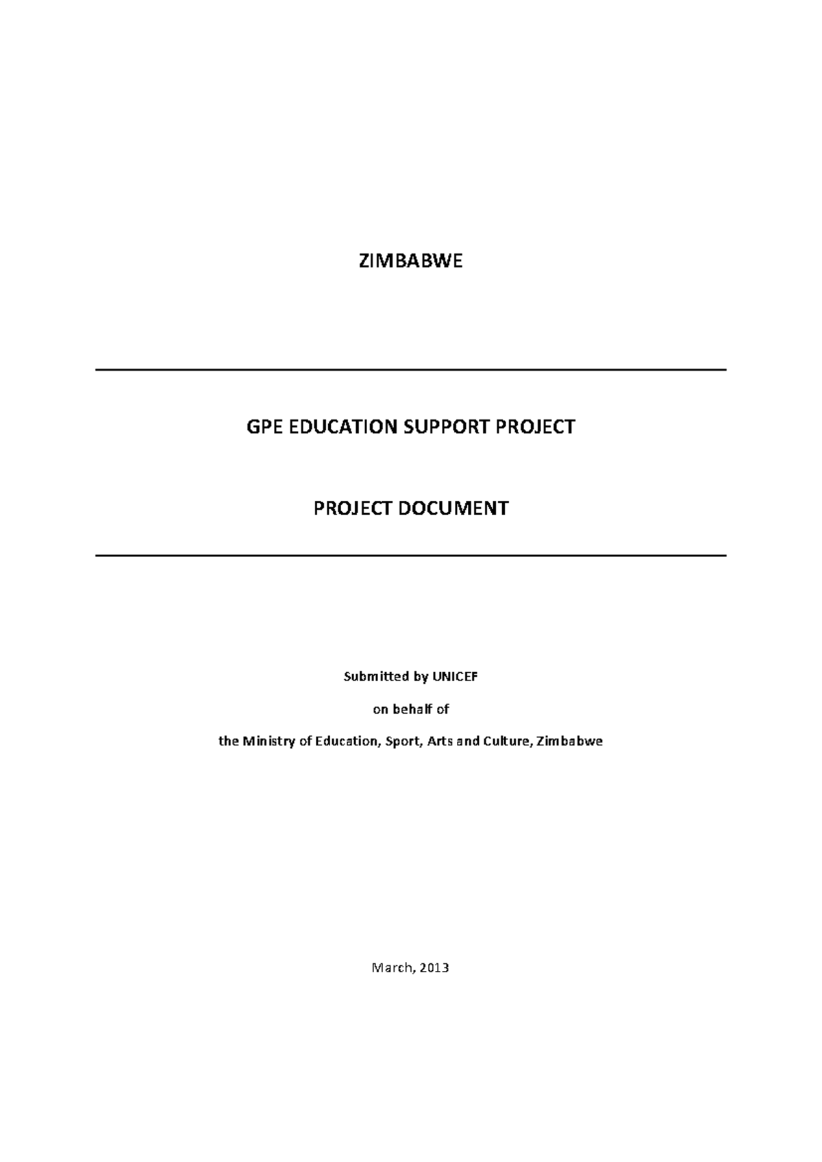 Zimbabwe GPE Education Support Project Document (March 2013) - Studocu