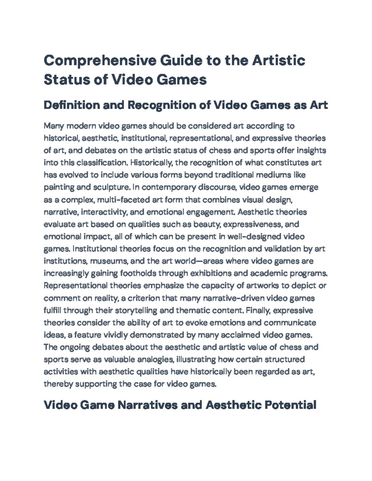 The Artistic Status of Video Games: A Comprehensive Analysis (ART 101 ...