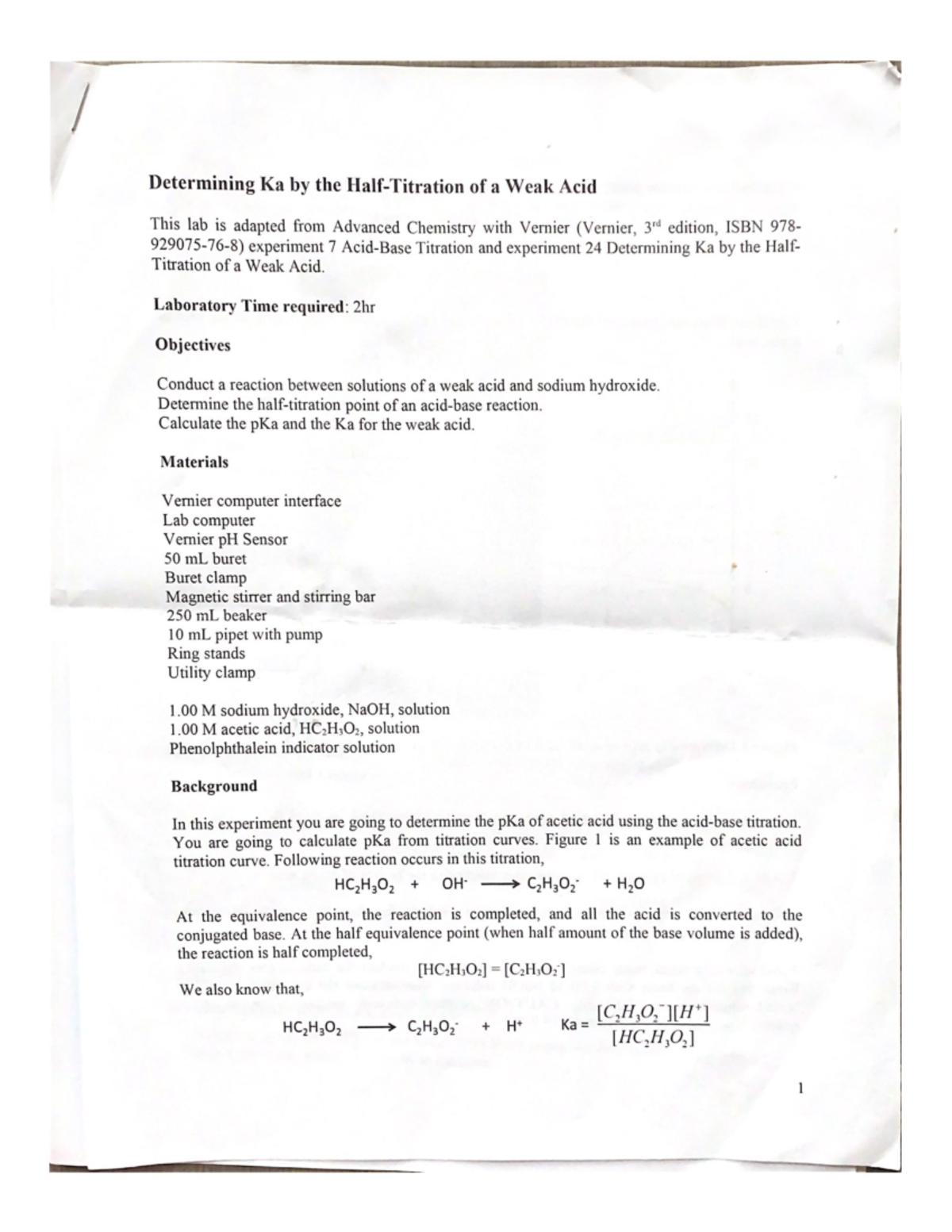 Lab Experiment: Determining Ka of Weak Acid via Half-Titration - Studocu