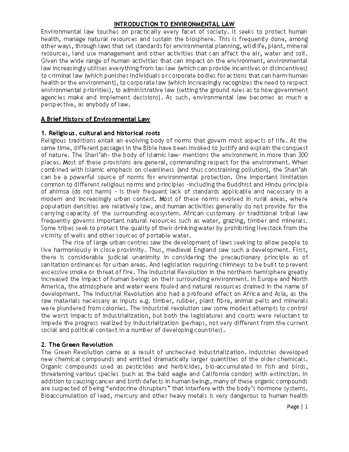 Introduction to Environmental Law & Policy 2022-1: A Comprehensive Overview - Studocu