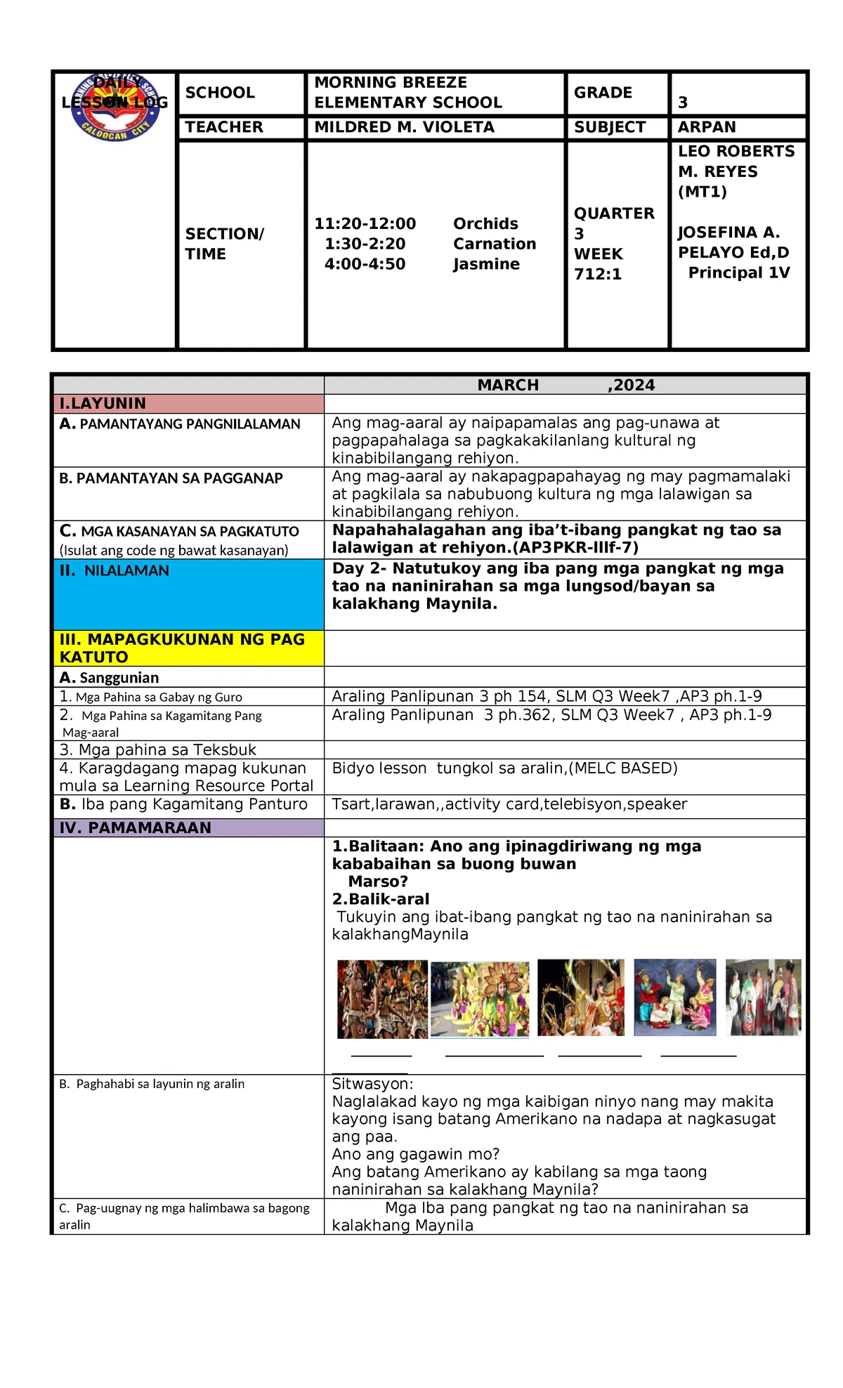 Q3 Week 2 Day1 DLL AP3 1 - kultura - DAILY LESSON LOG SCHOOL MORNING ...