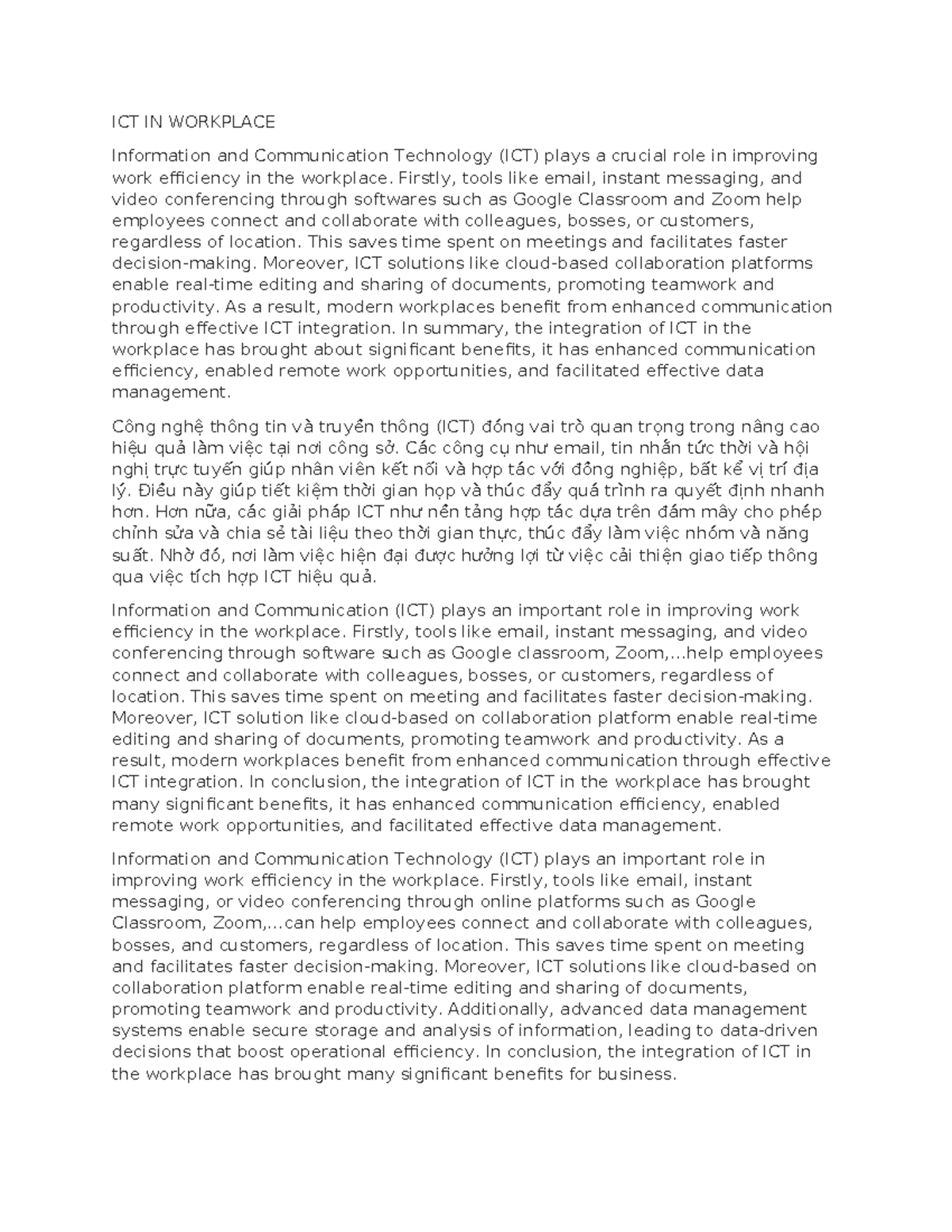 ICT in Workplace: Enhancing Efficiency through Technology Integration ...