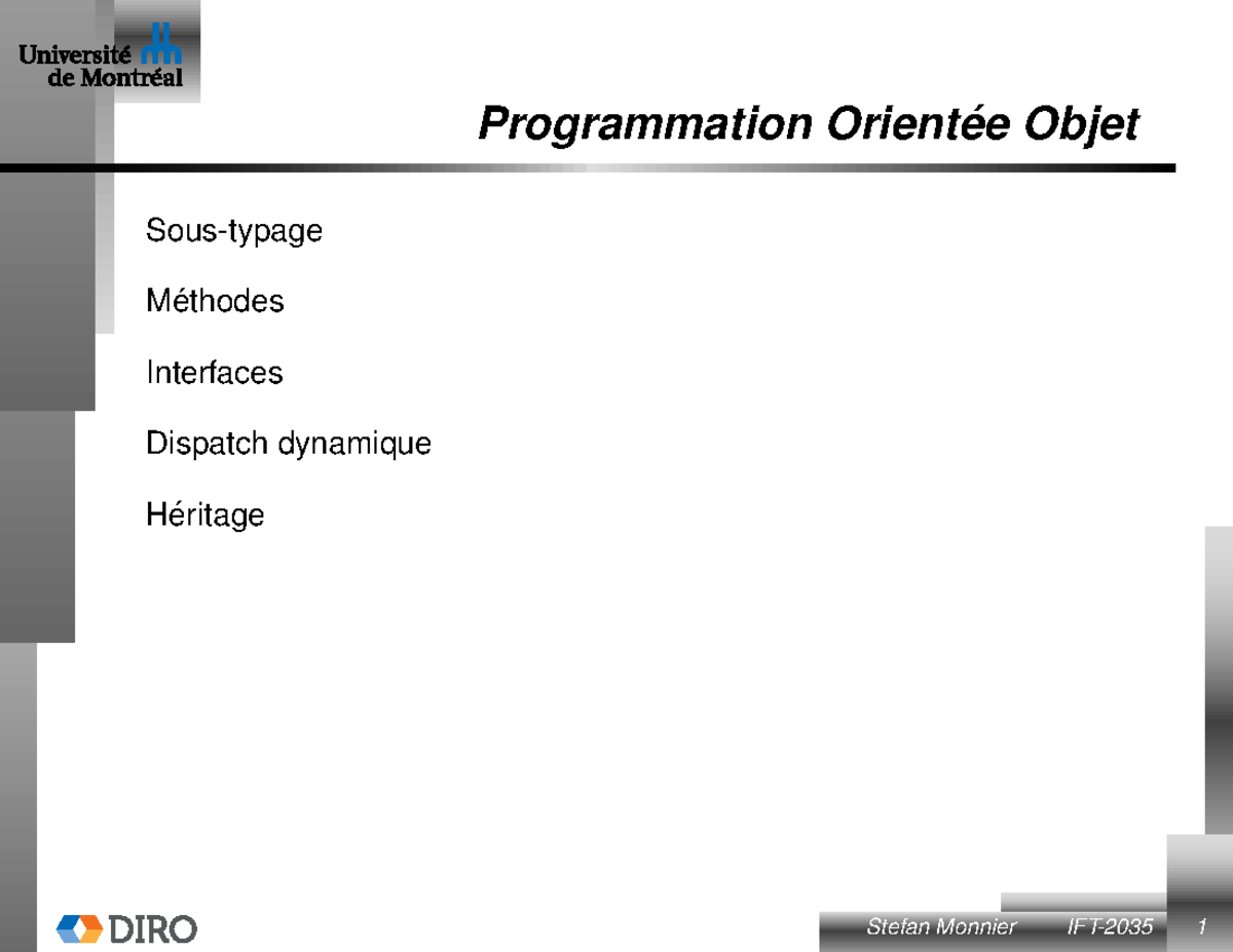 Notes sur la Programmation Orientée Objet - OO - Stefan Monnier - Studocu