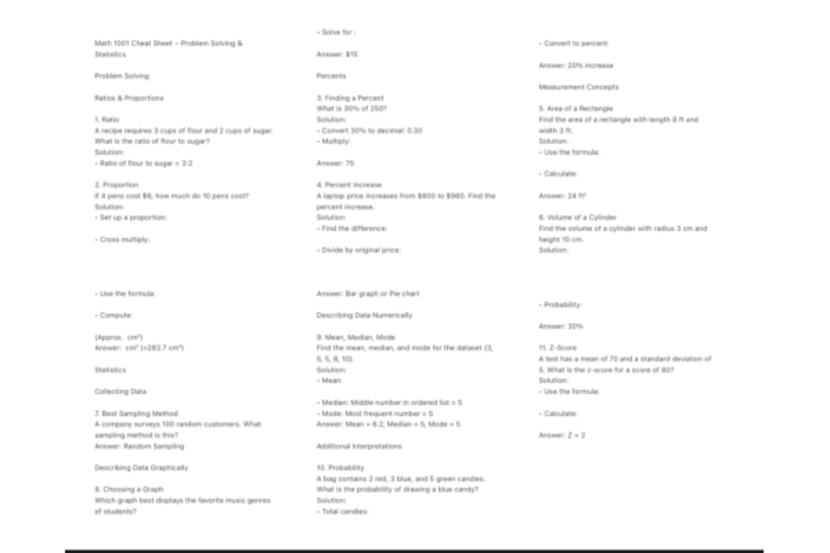 Cheat sheet - Exam 1 - Solve for : Math 1001 Cheat Sheet Problem ...