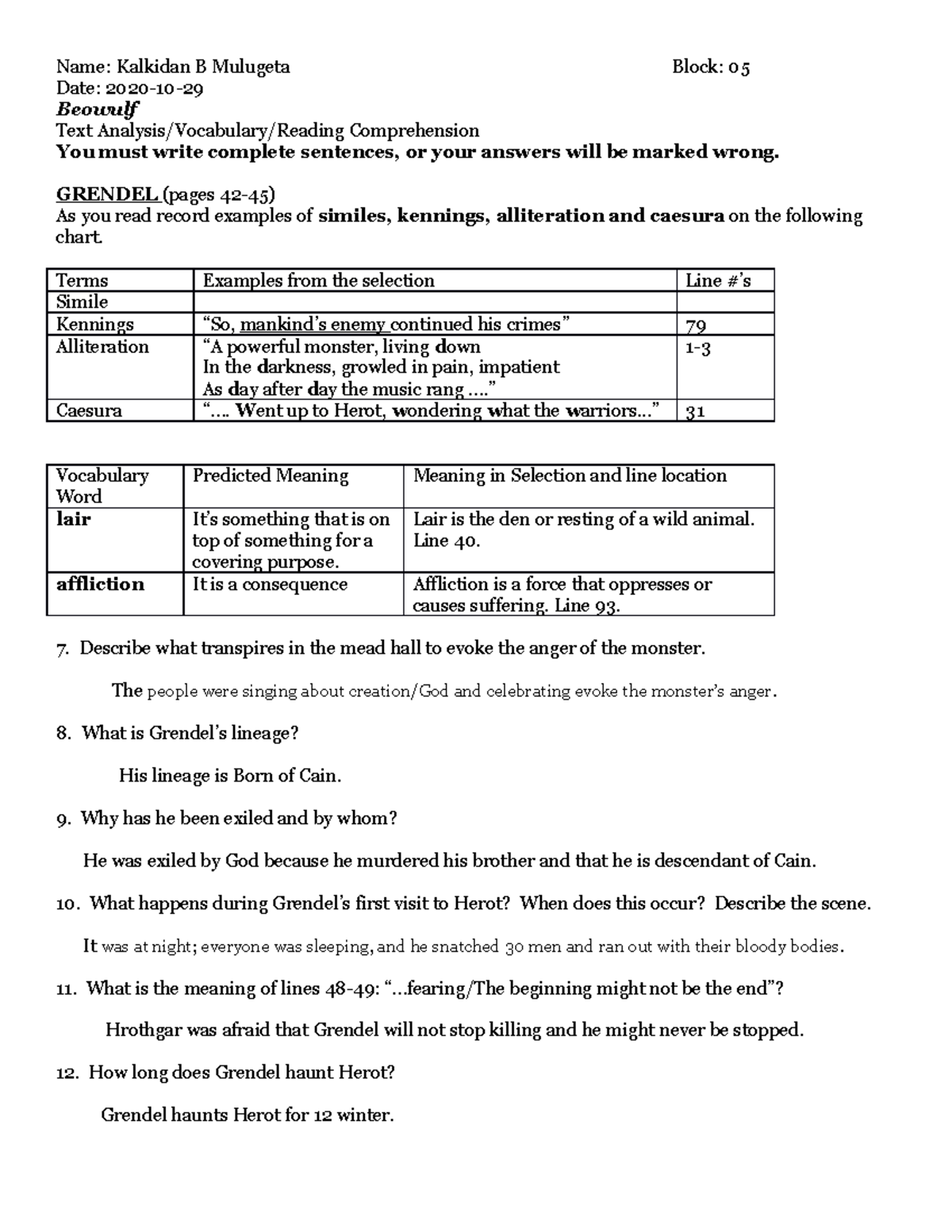 Beowulf Text Analysis: Similes, Kennings, Alliteration & More - Studocu