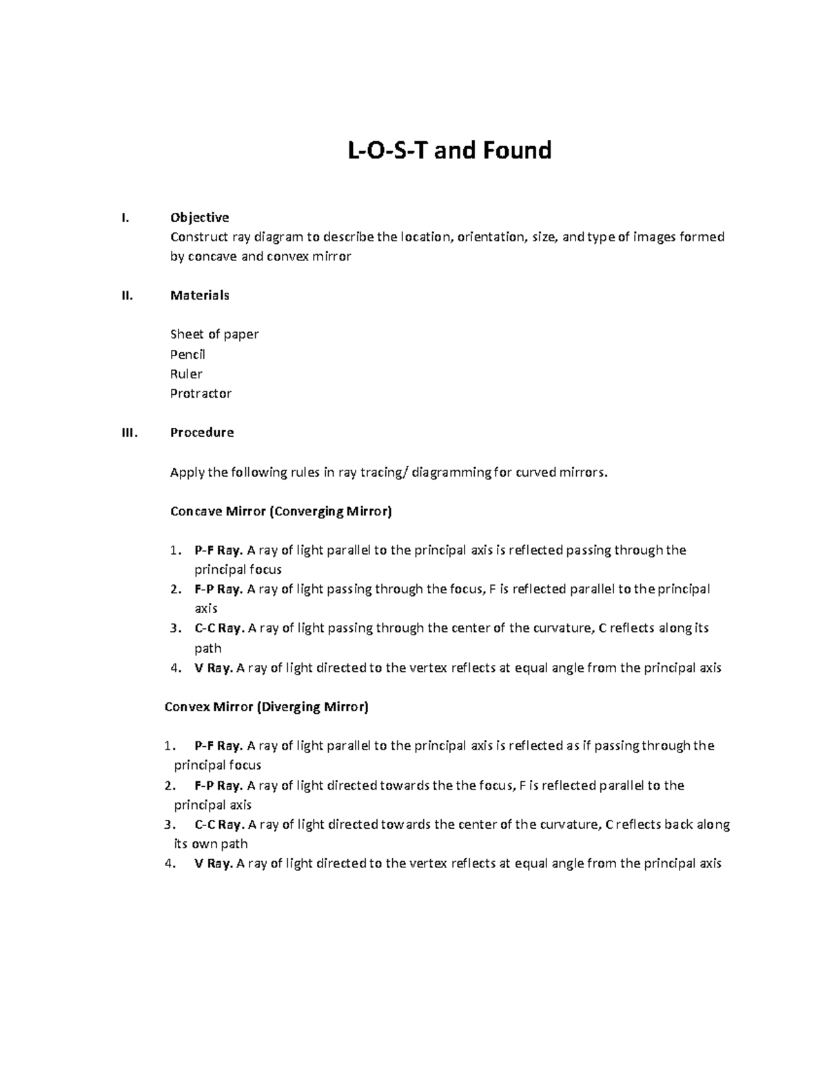 Activity Sheet: Ray Diagram for Concave & Convex Mirrors (Grade 10 ...