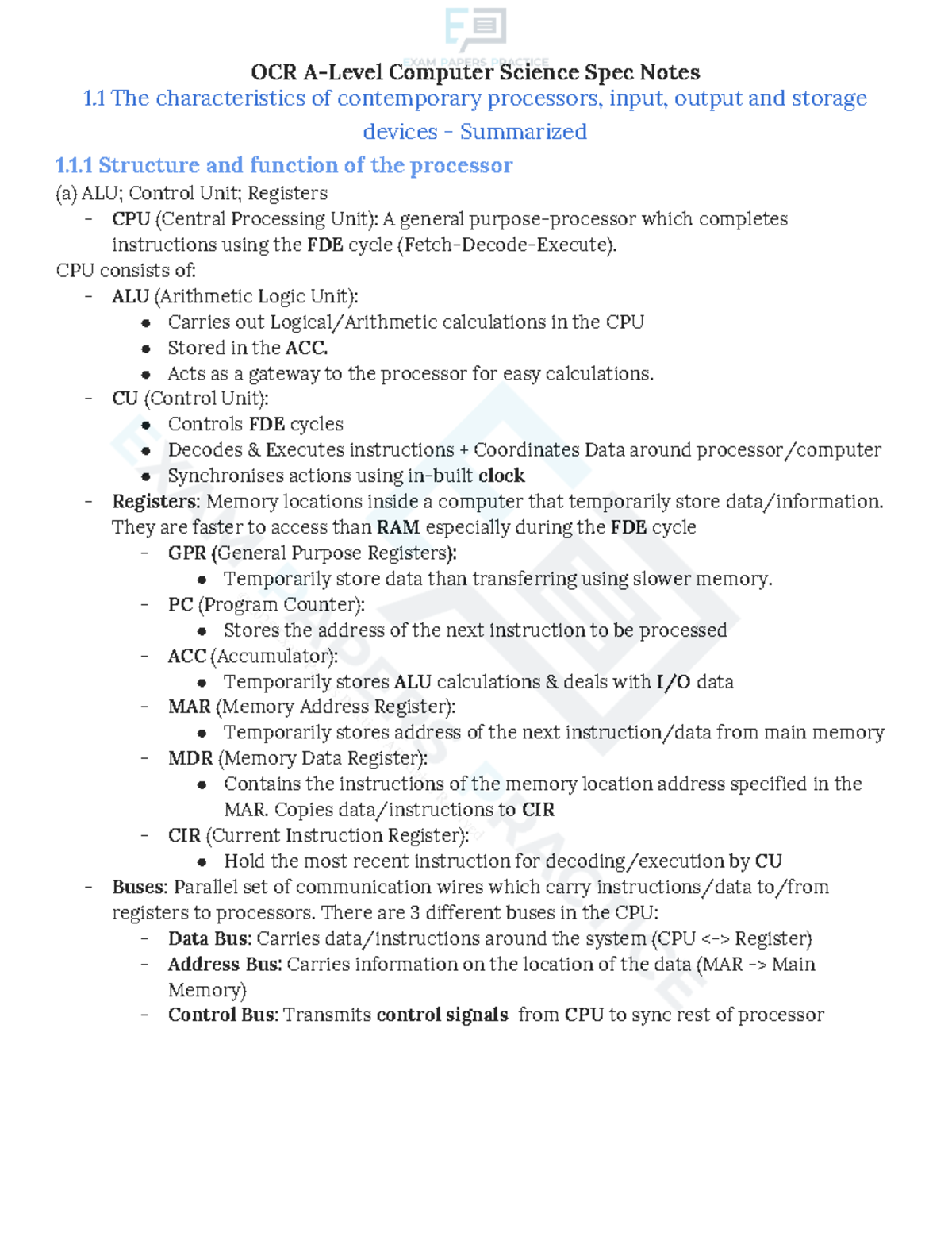 OCR A Level Computer Science: Characteristics of Processors, I/O ...