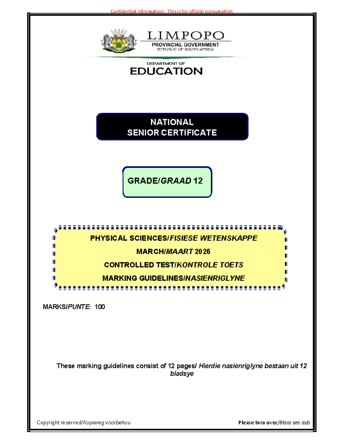 PHSC GR 12 Control Test 1 Marking Guidelines - March 2026 - Studocu