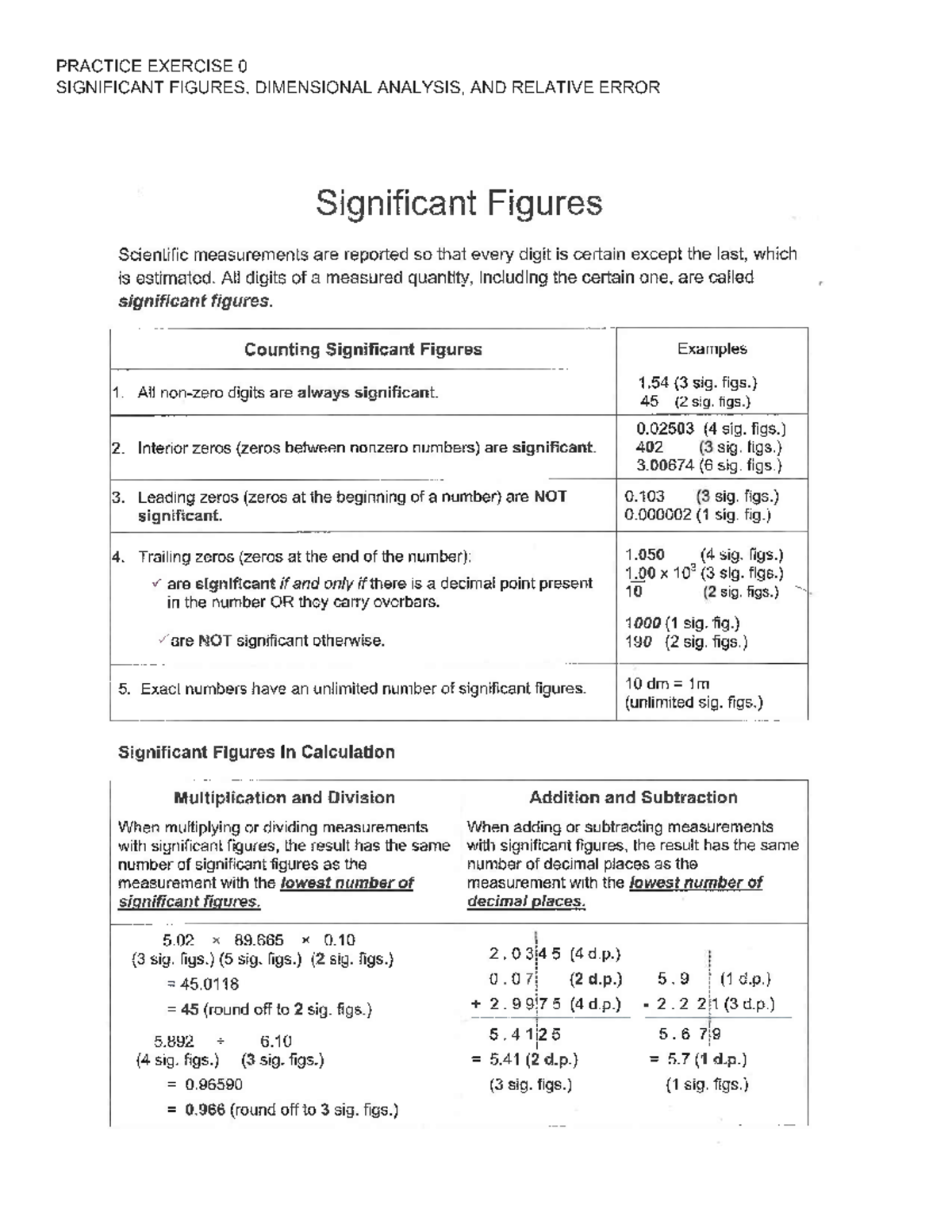 PRACTICE WORKSHEET: SIGNIFICANT FIGURES & DIMENSIONAL ANALYSIS - Studocu