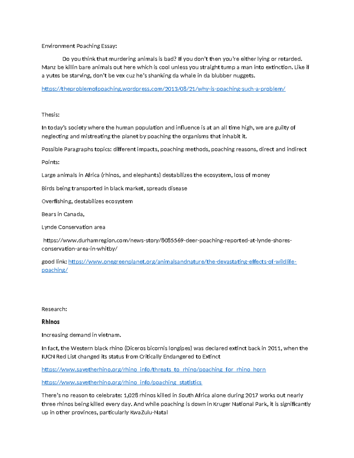 ENV 101: Poaching and Its Impact on Ecosystems and Wildlife - Studocu