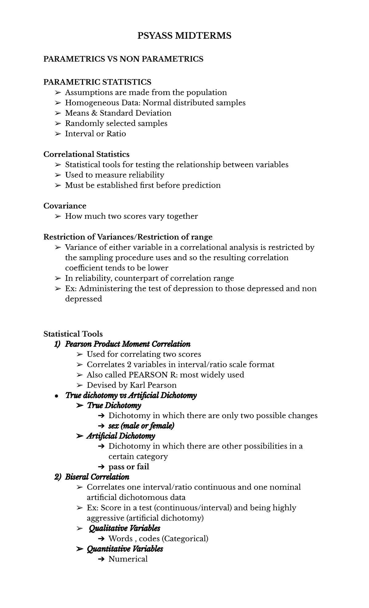 PSYASS MIDTERMS: PARAMETRIC VS NON-PARAMETRIC STATISTICS OVERVIEW - Studocu