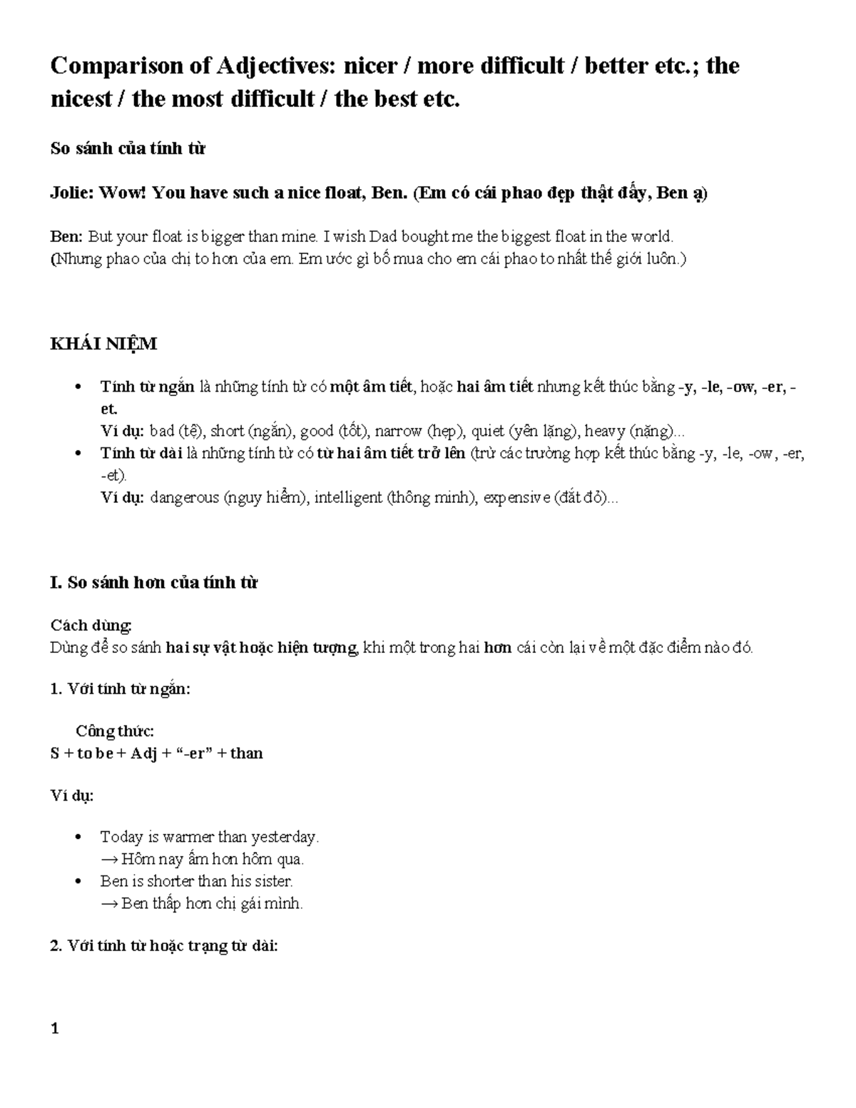 So sánh Tính Từ: Nicer, More Difficult, Better - Tính Từ Tiếng Anh ...