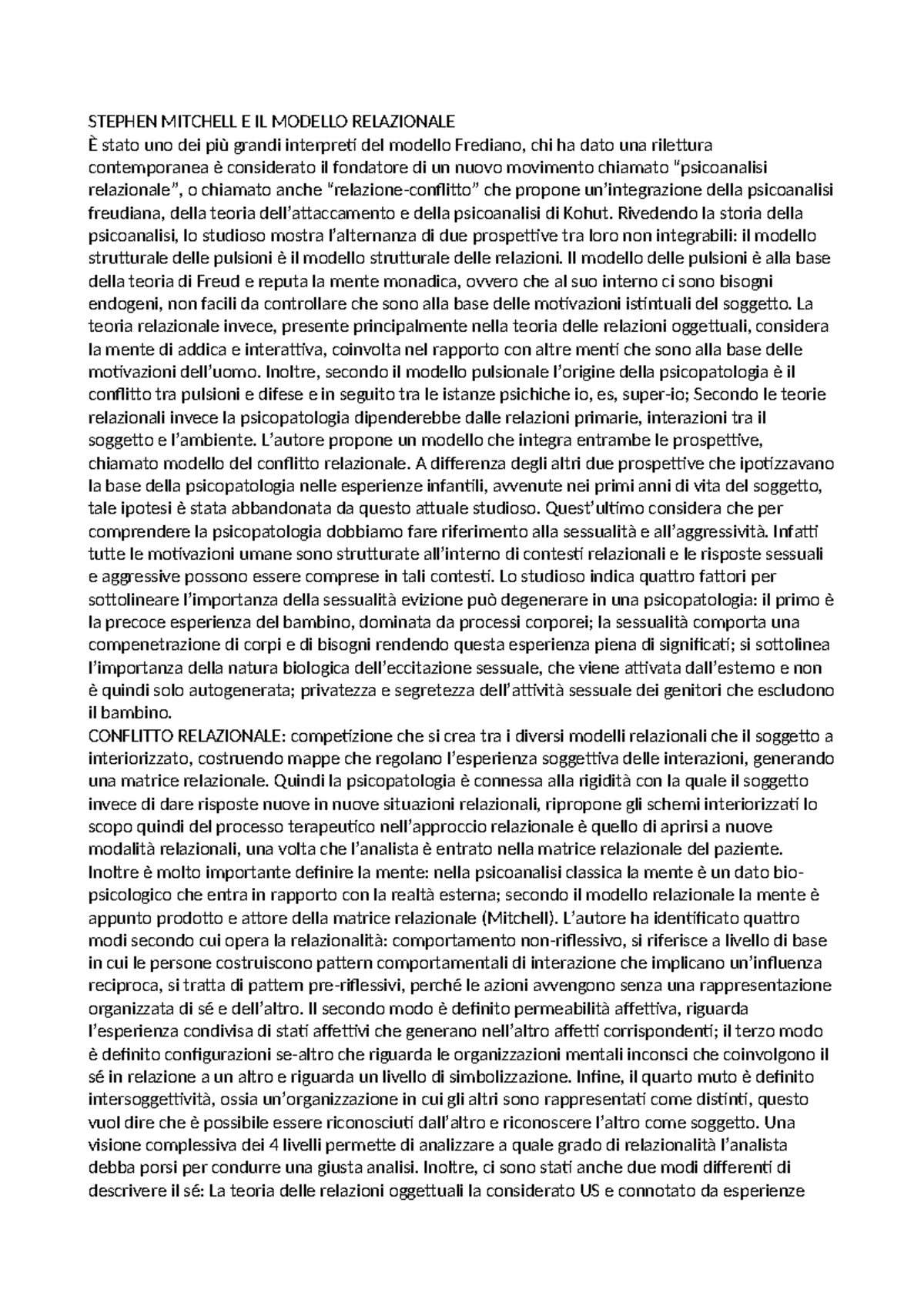 Stephen Mitchell e il Modello Relazionale: Analisi e Teorie - Studocu