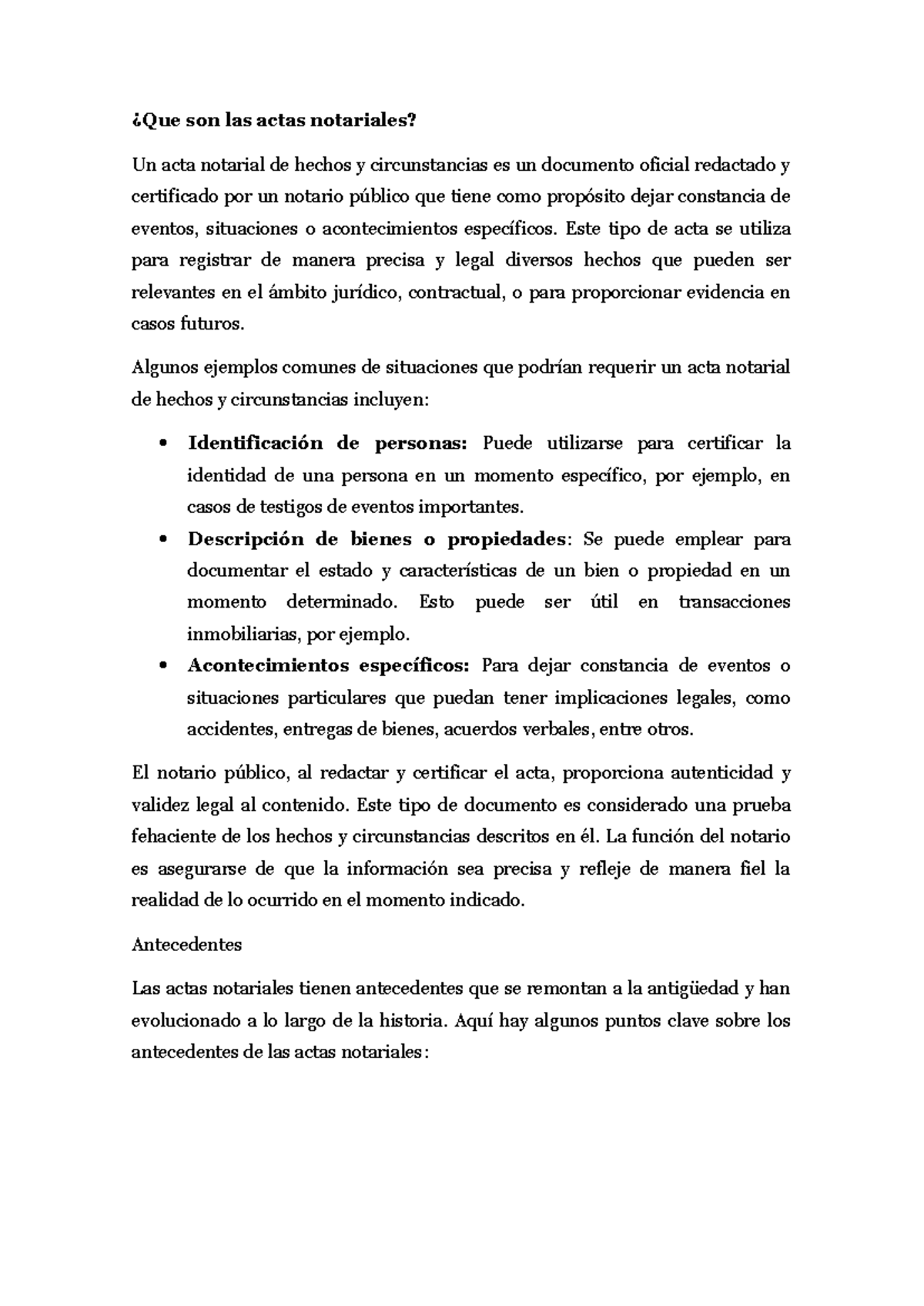 Actas Notariales: Definición, Tipos y Funciones Legales - Studocu