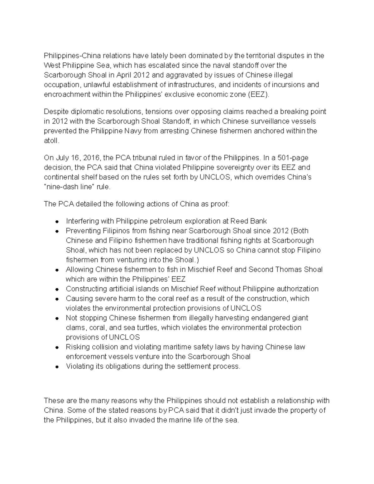 English-Debate - debate notes, china and philippines' fight for west ...