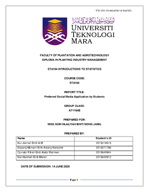 Final examination 2021 STA104 - UNIVERSITI TEKNOLOGI MARA FINAL ASSESSMENT COURSE : INTRODUCTION ...