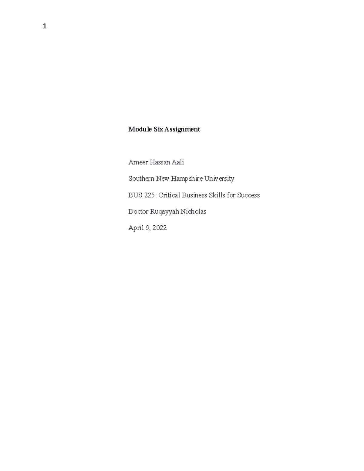 BUS225 Module Six Assignment - Module Six Assignment Ameer Hassan Aali ...