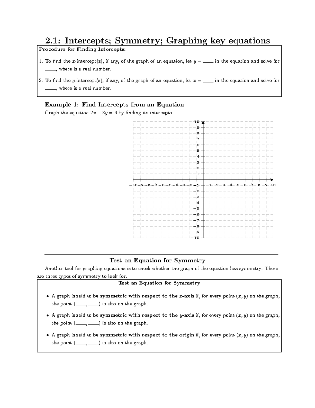 2.1: Graphing Key Equations - Finding Intercepts & Symmetry - Studocu