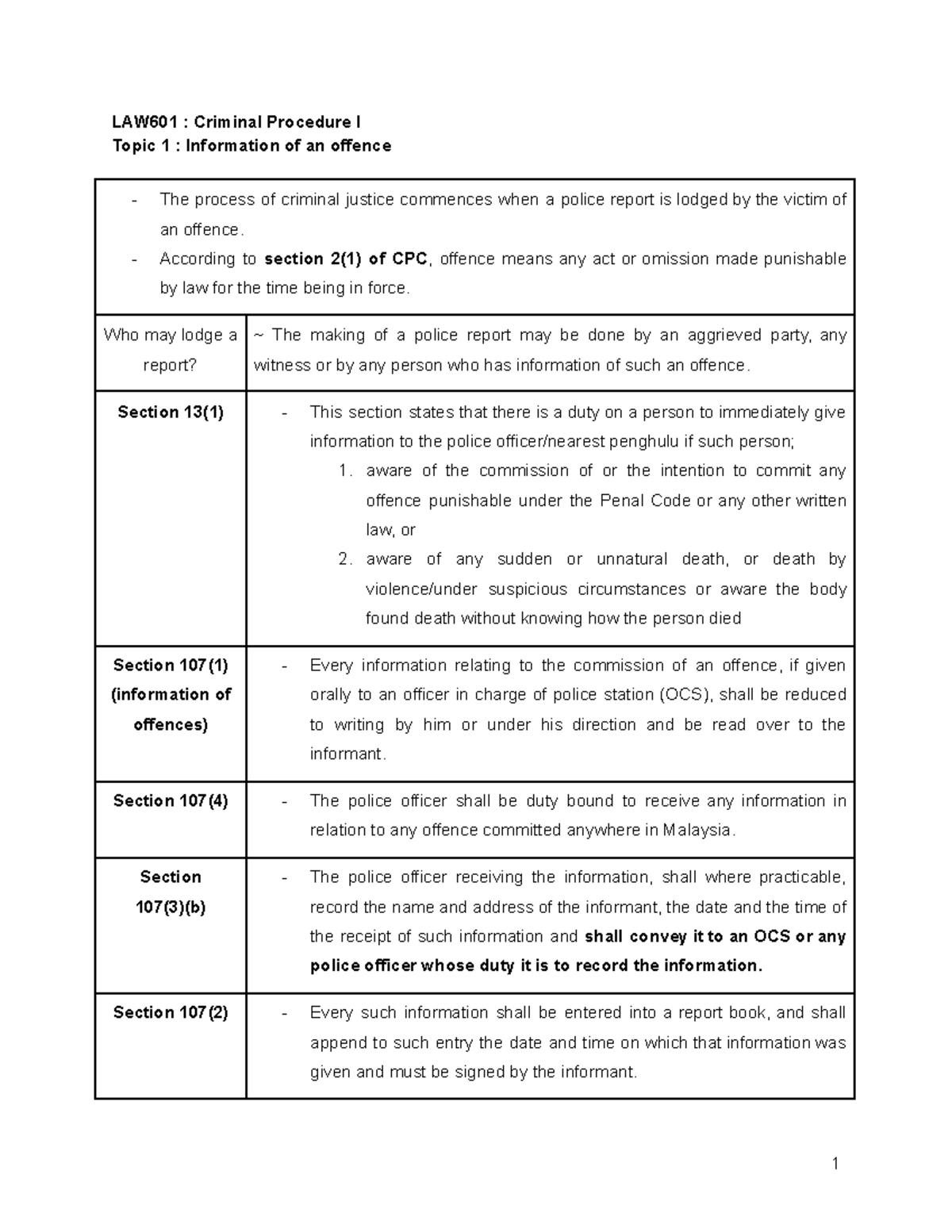 Topic 1 - Information of an offence - LAW601 : Criminal Procedure I ...