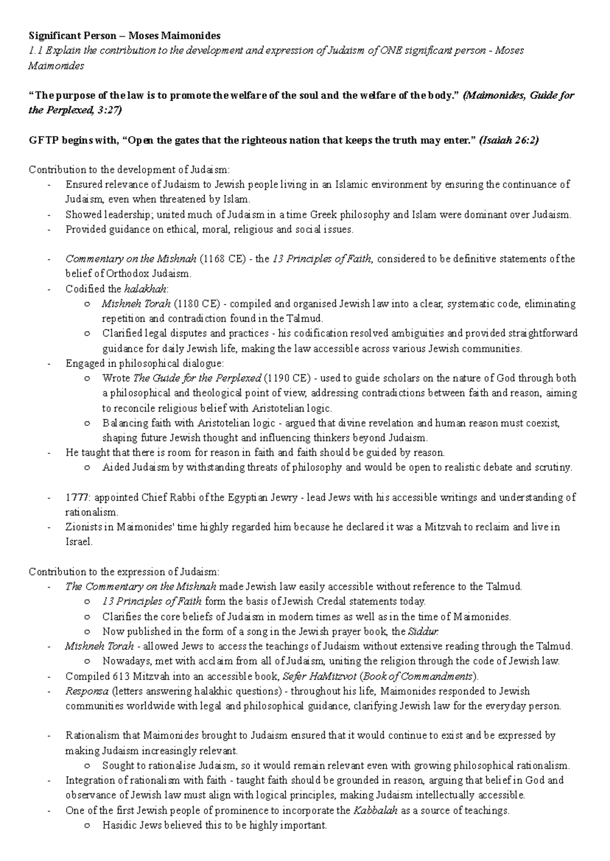 SOR – Significant Person: The Impact of Moses Maimonides on Judaism ...