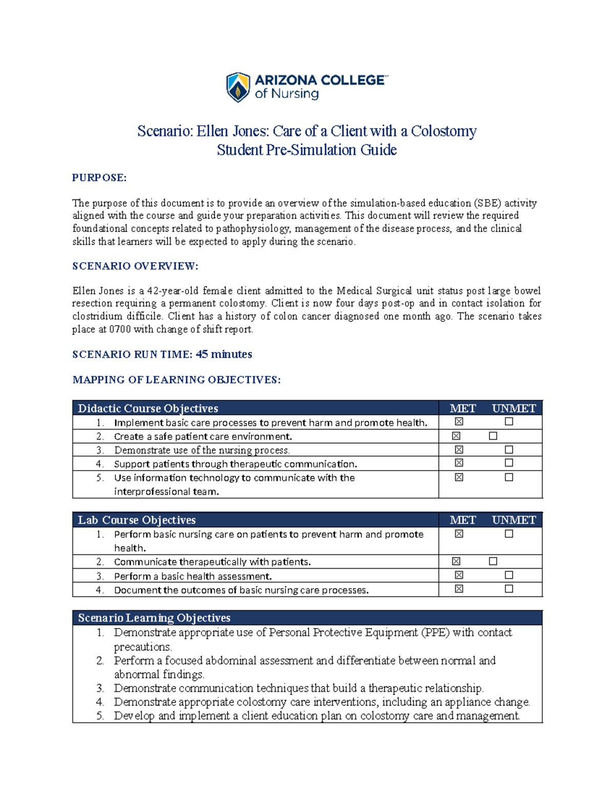 Ellen Jones Colostomy Care Student Pre-Simulation Guide (Jan 2024 ...
