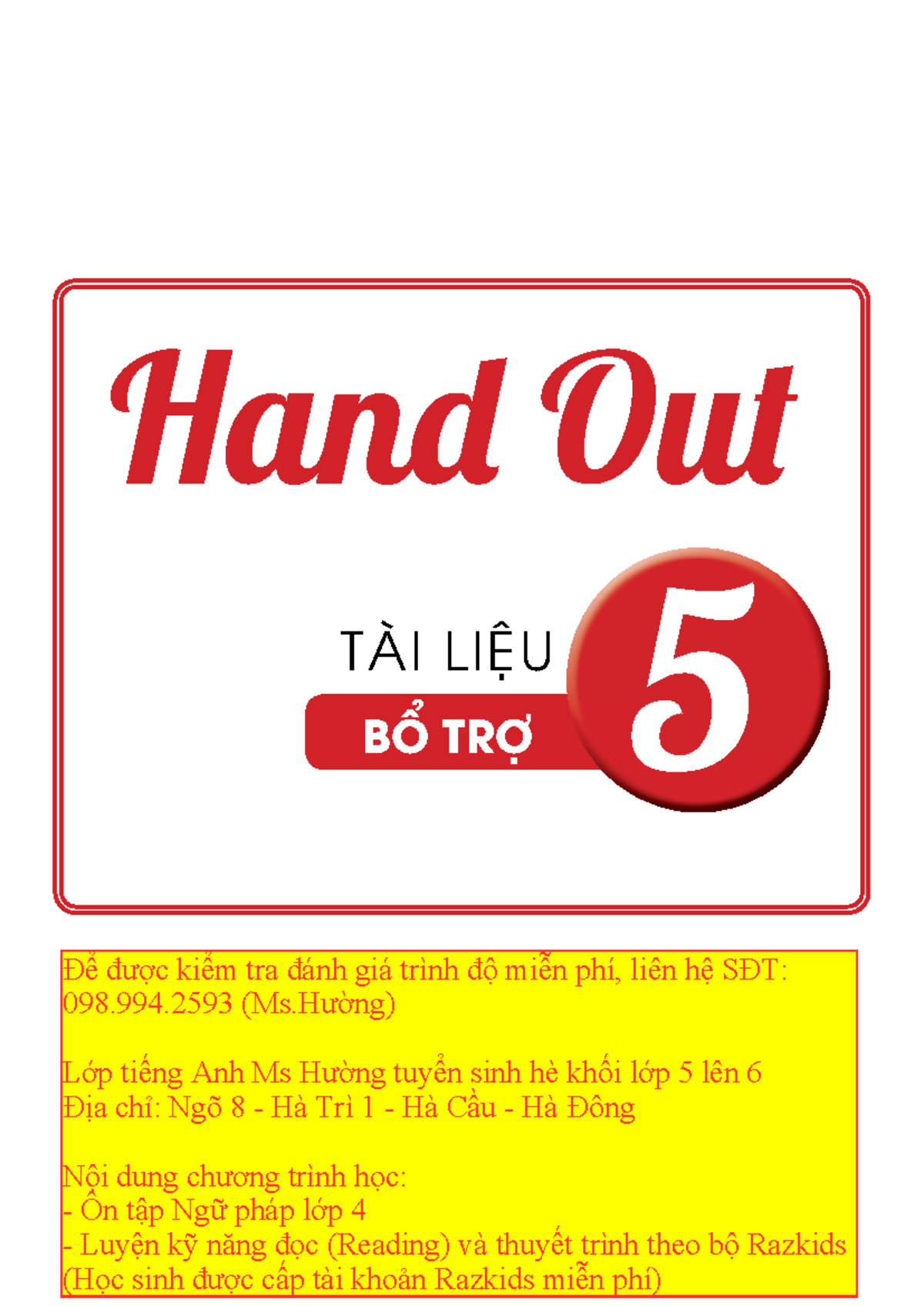 TÀI LIỆU HỖ TRỢ KIỂM TRA TIẾNG ANH LỚP 5 - ĐỀ THI CUỐI KỲ - Studocu