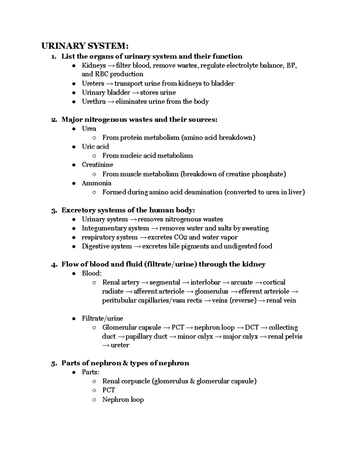 A&P Lecture Exam 3: Urinary System, Fluids & Electrolytes Study Notes ...