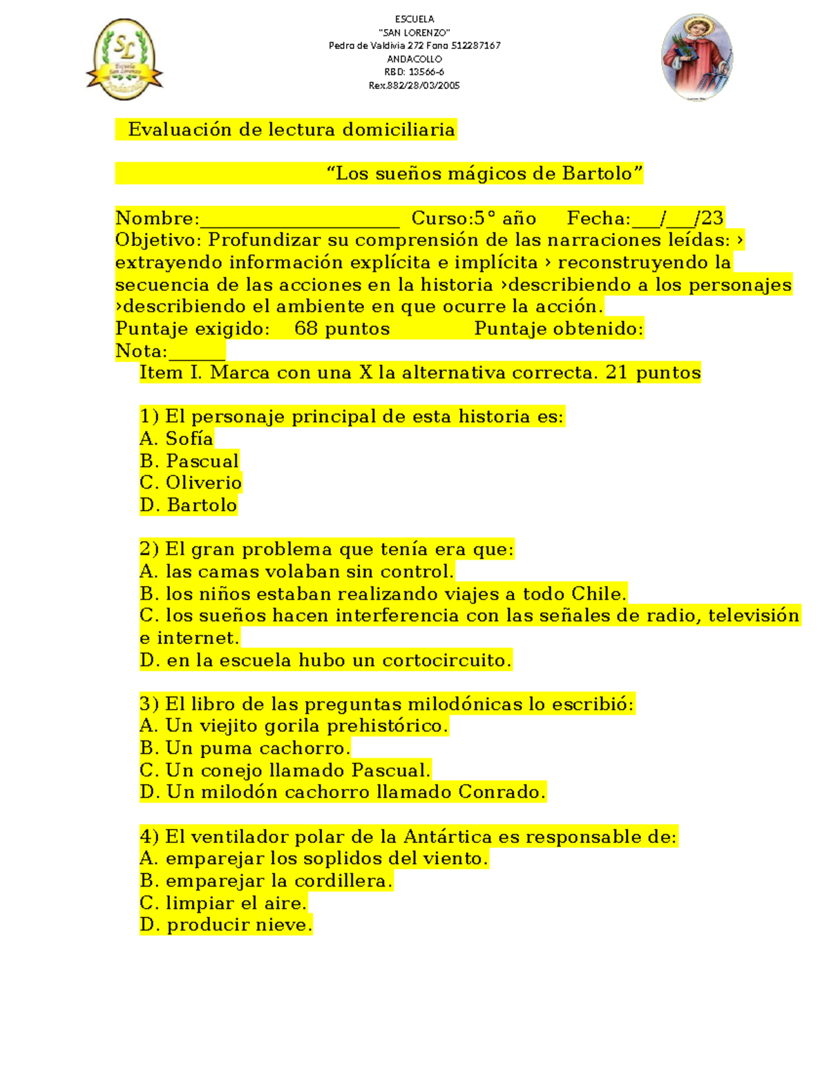Prueba de Lectura: "Los Sueños Mágicos" - Evaluación RBD 272 - Studocu