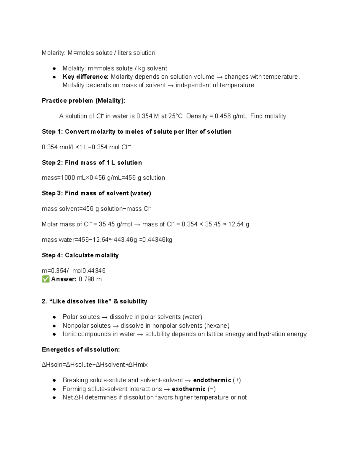 Chemistry 101: Molarity, Molality, and Colligative Properties Notes ...