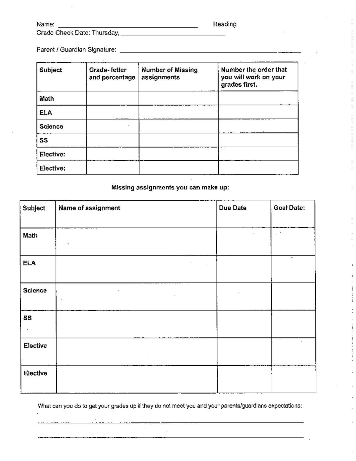 Grade Check - Math ELA Science SS Elective: Elective: Missing ...
