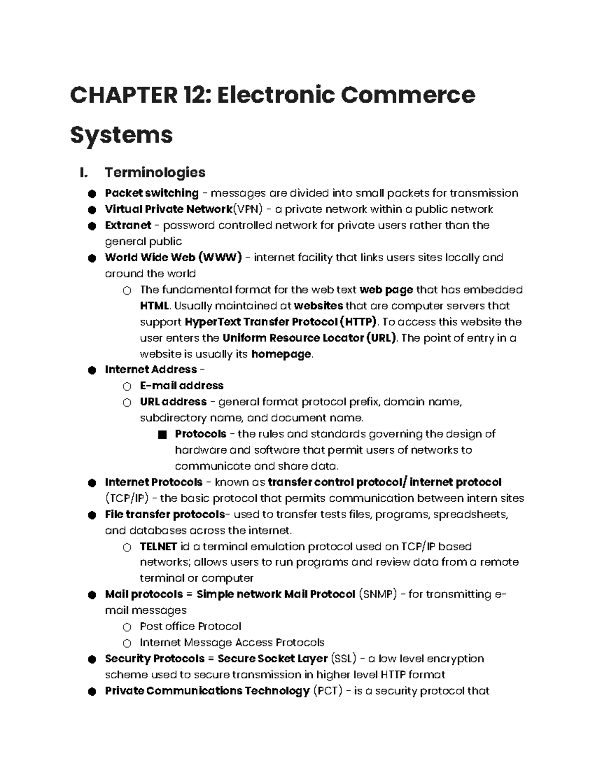 Chapter 12: Electronic Commerce Systems Overview and Key Concepts - Studocu