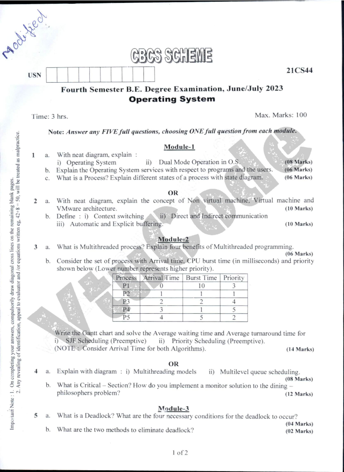 OS Solved PYQ(2021 Scheme) - CBCS SCHEME 21CS44 USN Fourth Semester B ...