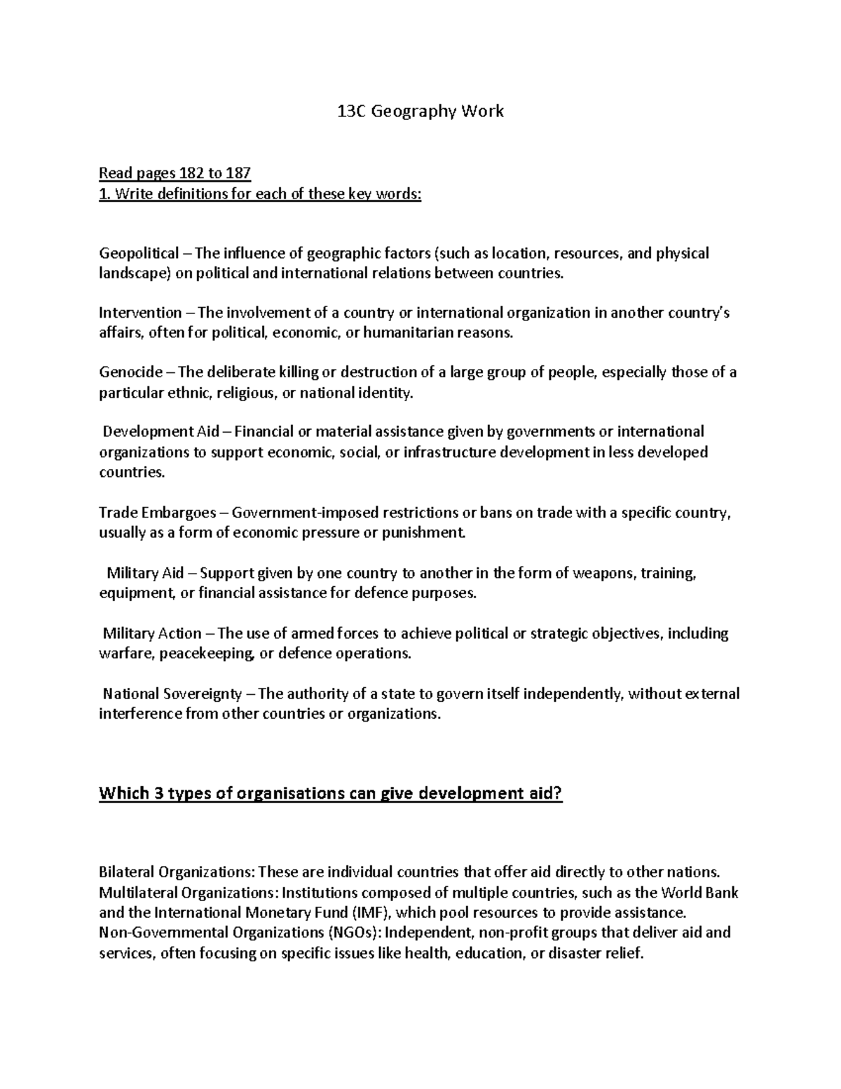 Geography HW: Analysis of Military Action and Development Aid - Studocu