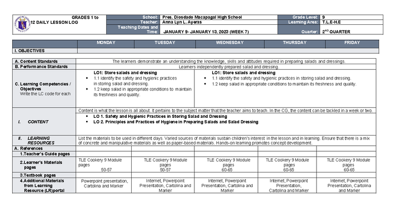 Dll tle 9 week7 pdf free - Dll - GRADES 1 to 12 DAILY LESSON LOG School ...
