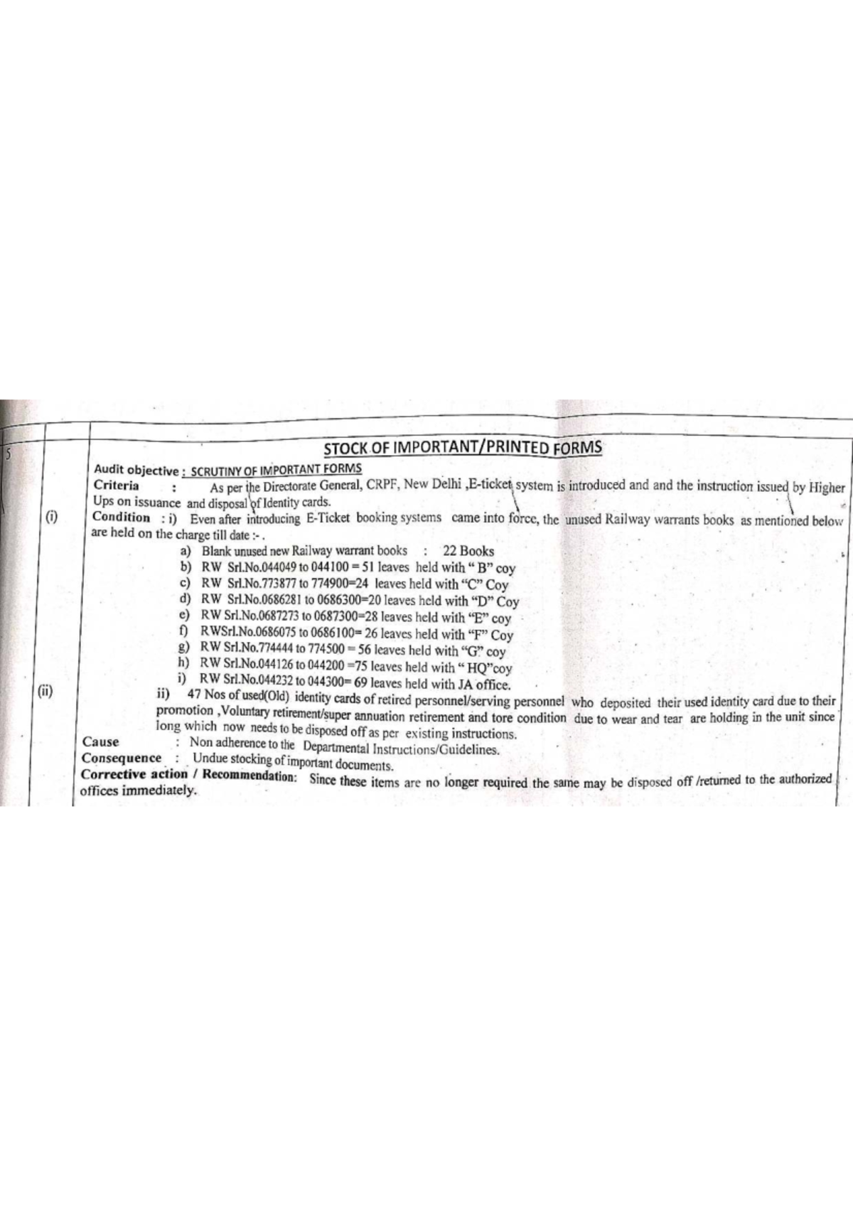Audit Report on Stock of Forms and Motor Transport - CRPF Audit - Studocu