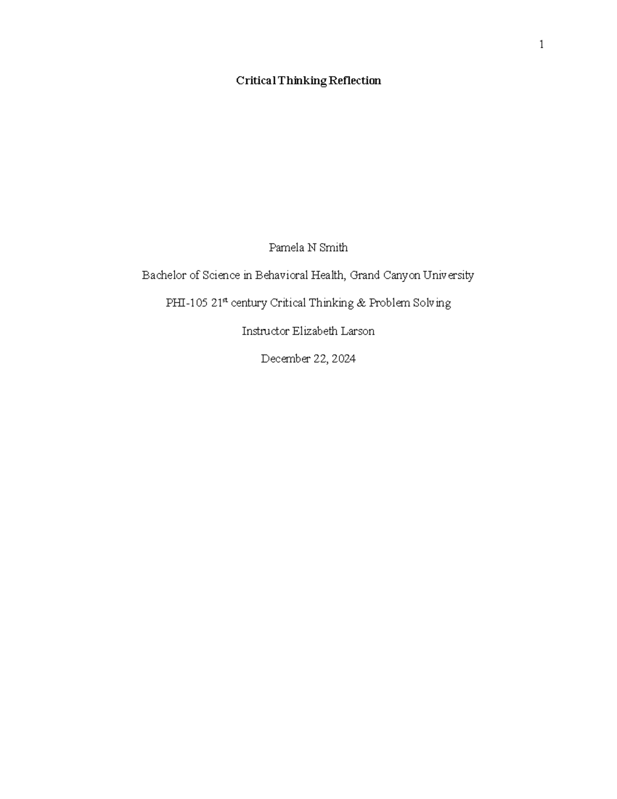 PHI-105 Critical Thinking Reflection: Insights and Personal Growth ...